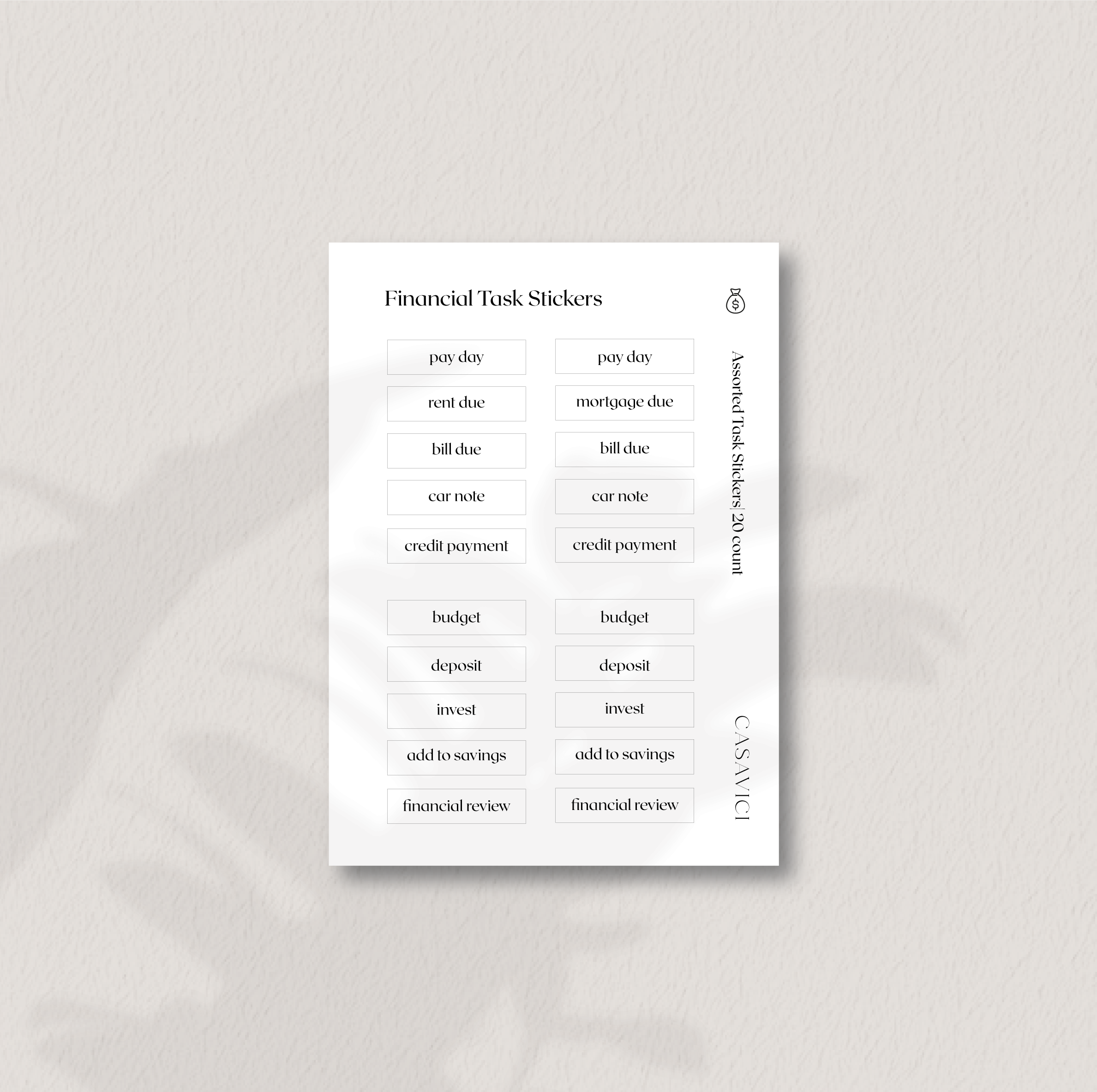 Financial Task Stickers | Black Text – CASAVICI