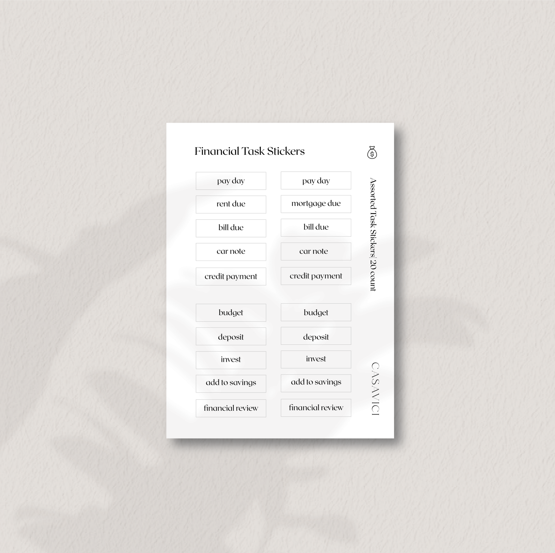 Financial Task Stickers | Black Text – CASAVICI